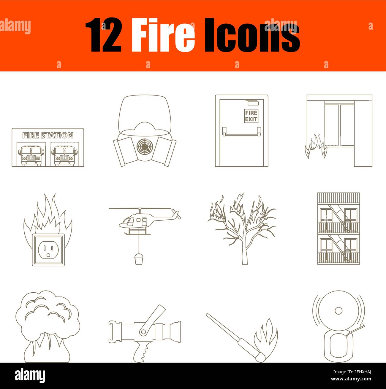 Fire Icon Set. Thin Editable Stroke Line Without Filling Design. Vector ...