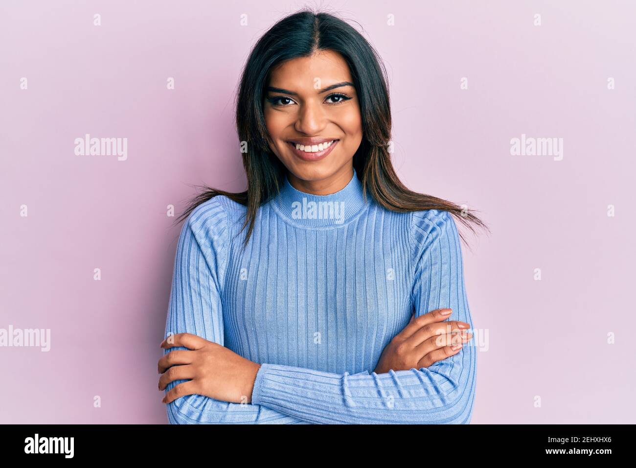 Young latin transsexual transgender woman wearing casual clothes happy ...