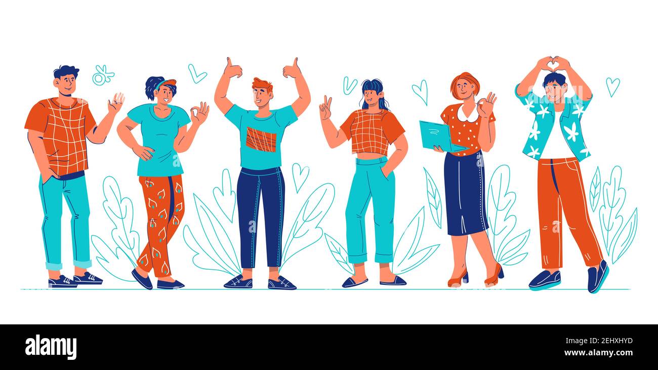Business team or group of friends, students or colleagues standing with ...