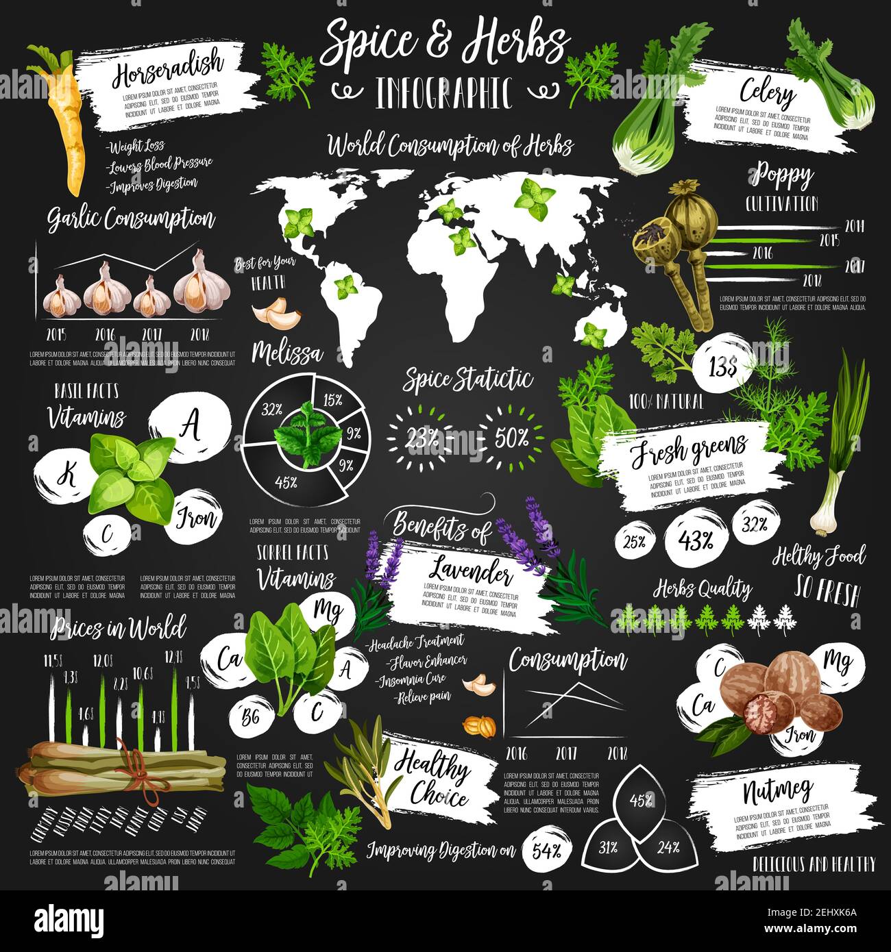 Spices and herbs infographic poster. Vector of diagrams on herbal ...