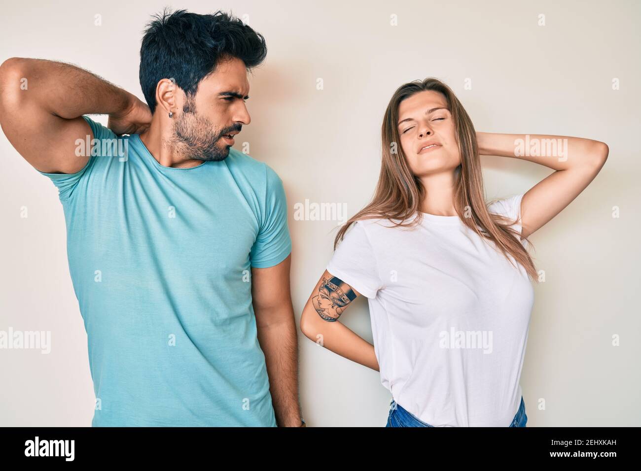 Beautiful young couple of boyfriend and girlfriend together suffering ...