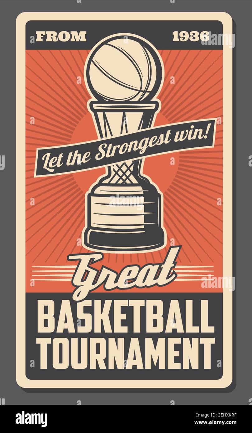 Basketball sport game tournament match retro poster with championship ...