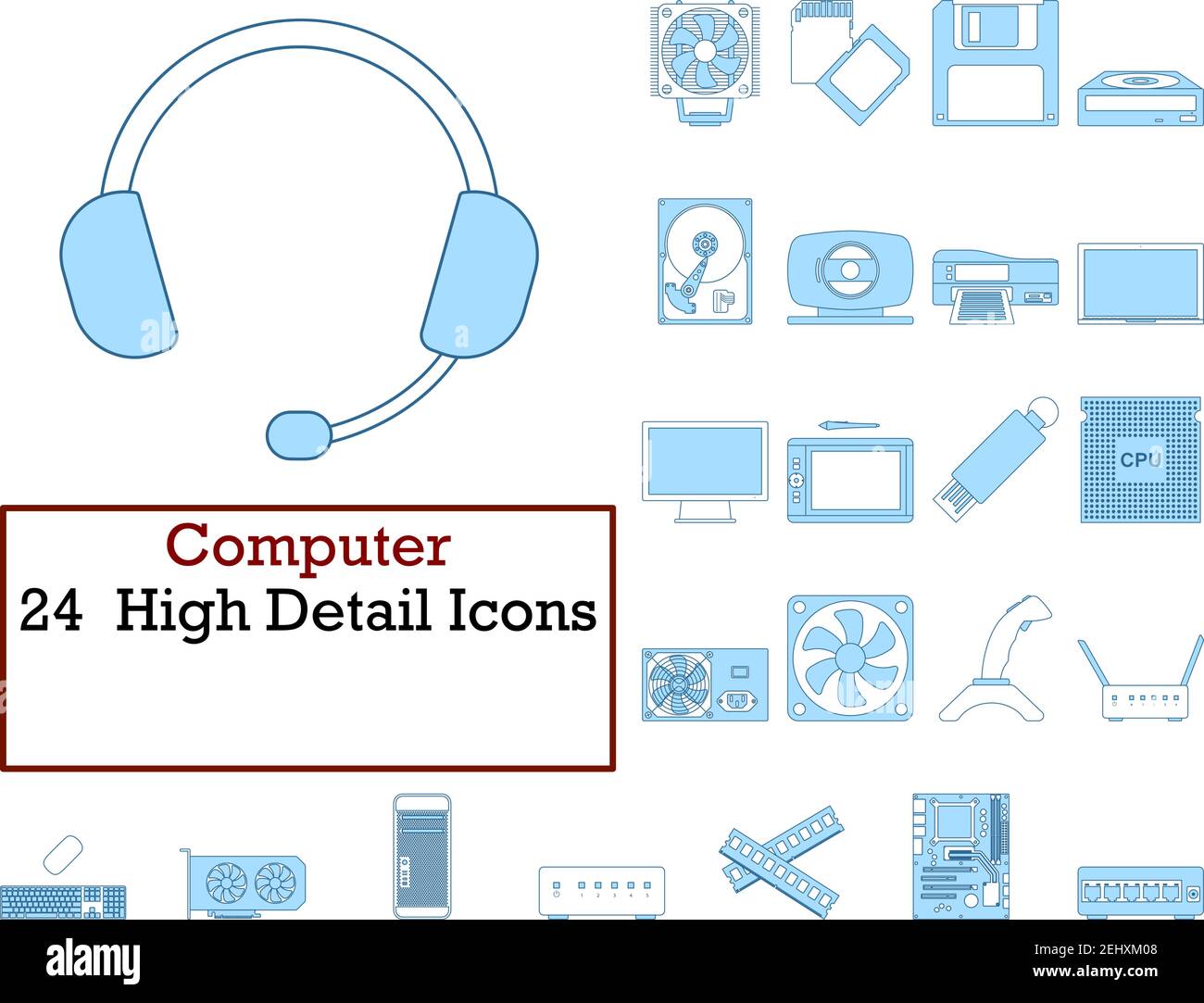 Computer Icon Set. Thin Line With Blue Fill Design. Vector Illustration ...