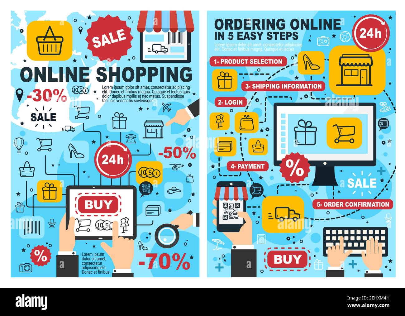 Online shopping internet business concept with step by step chart of ...