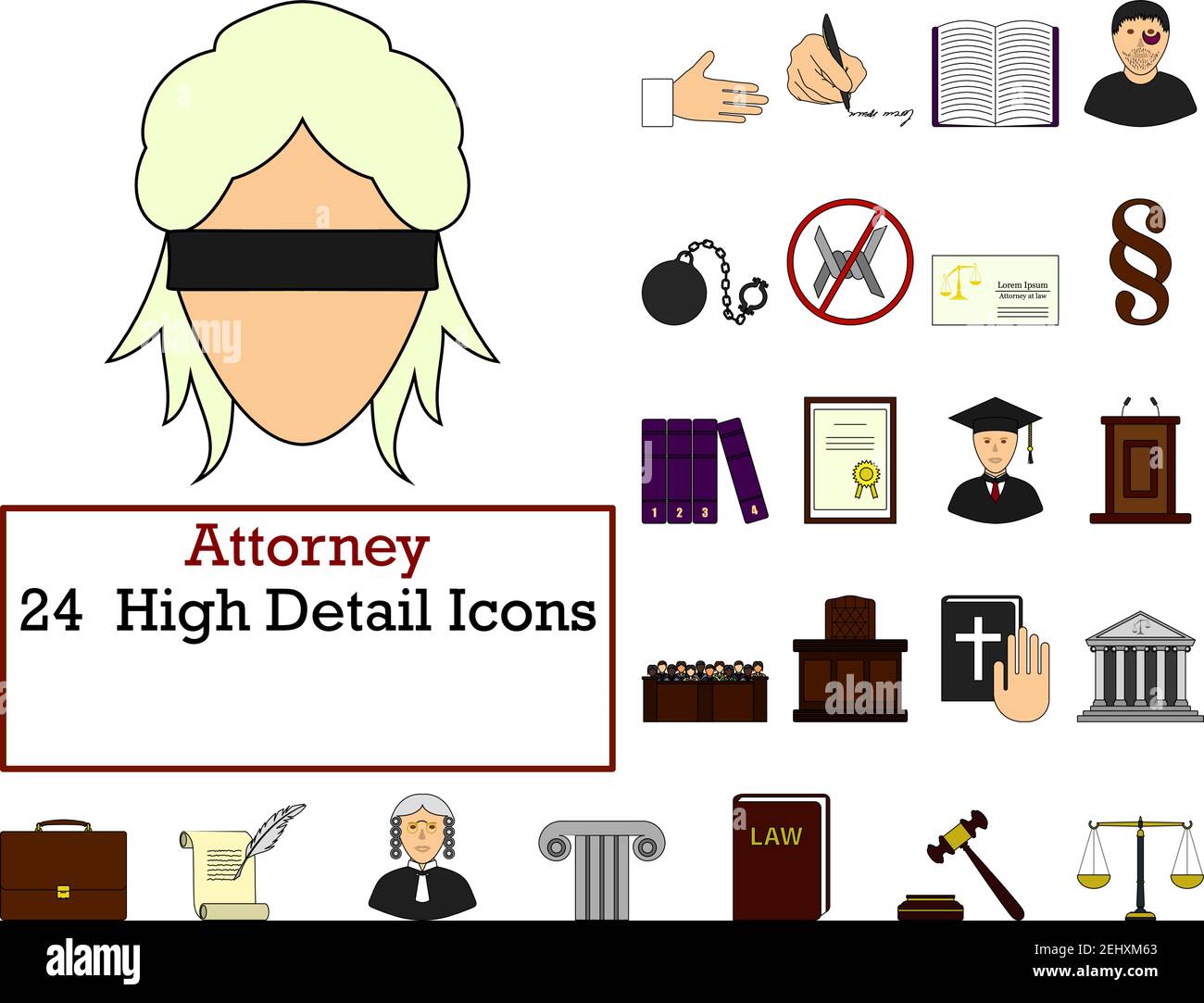 Attorney Icon Set. Flat Color Outline Design With Editable Stroke ...