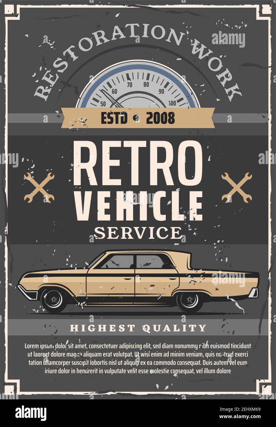 Retro car service of auto repair and vehicle restoration. Vector ...