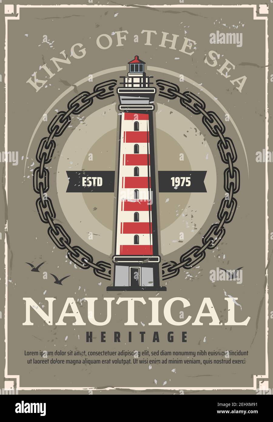 Lighthouse nautical heritage vintage poster with marine beacon in frame ...