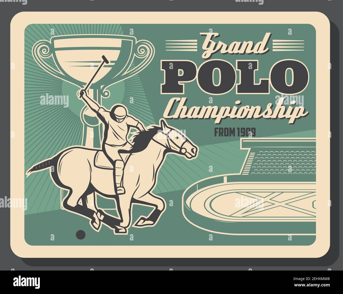 Horse polo championship competition, equestrian sport vintage poster ...