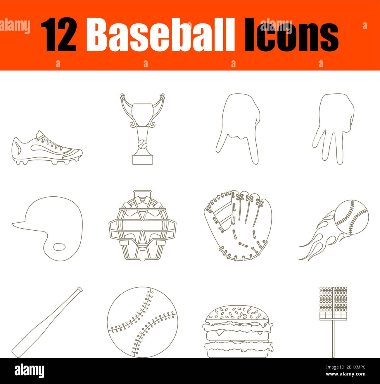 Baseball Icon Set. Thin Editable Stroke Line Without Filling Design ...