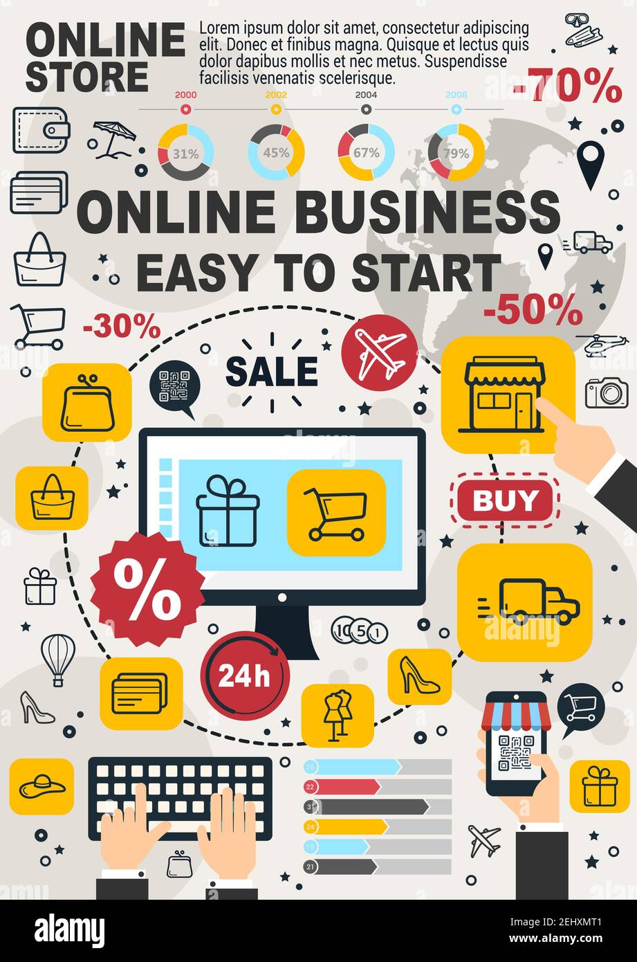Online business vector infographic, internet startup with modern ...