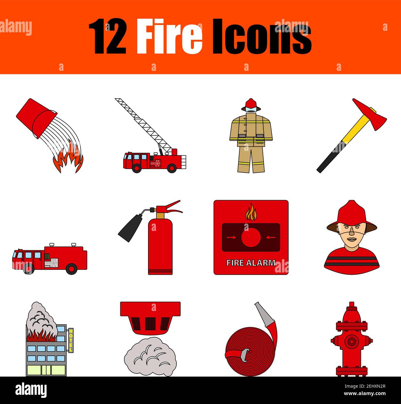 Fire Icon Set. Flat Color Outline Design With Editable Stroke. Vector ...