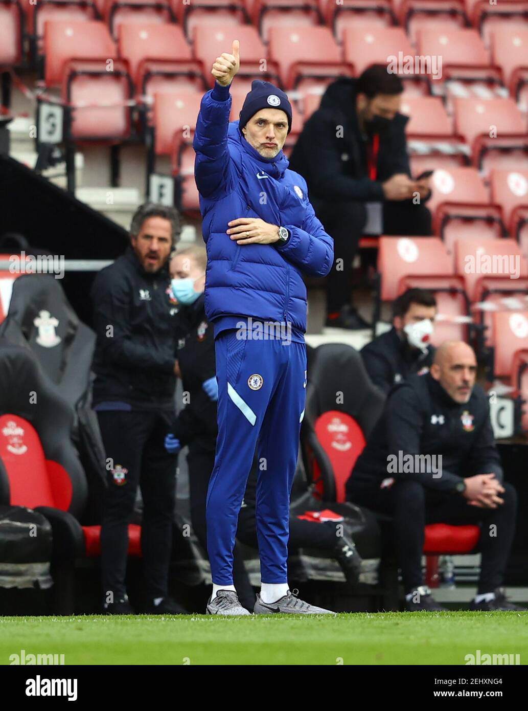 Chelsea manager Thomas Tuchel gives the thumbs up during the Premier ...