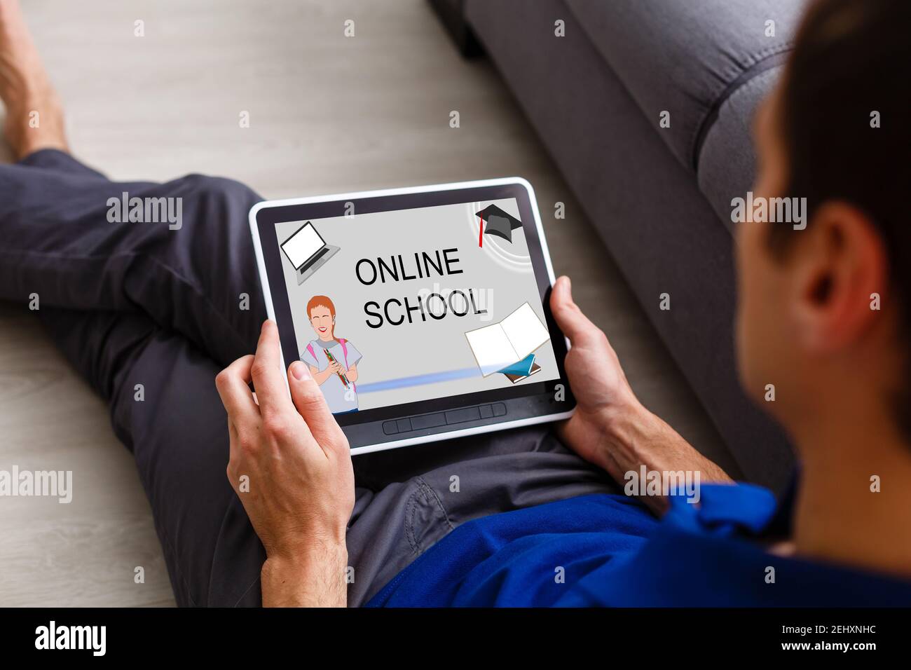 e-learning concept: online school on a laptop screen. Screen graphics ...