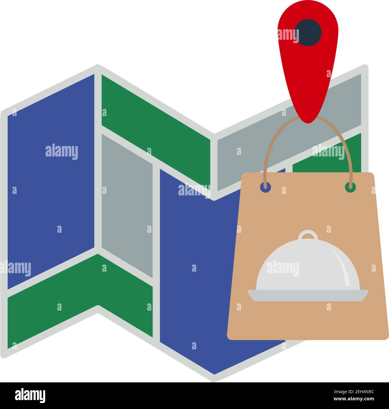 Map With Delivery Food Bag Icon. Flat Color Design. Vector Illustration ...