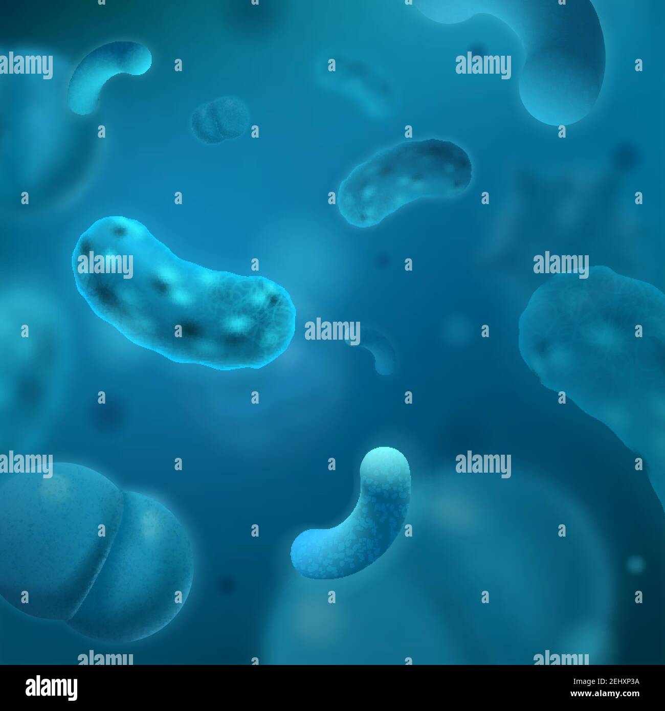 Viruses and bacteria microbes blue poster. Vector design of viral ...
