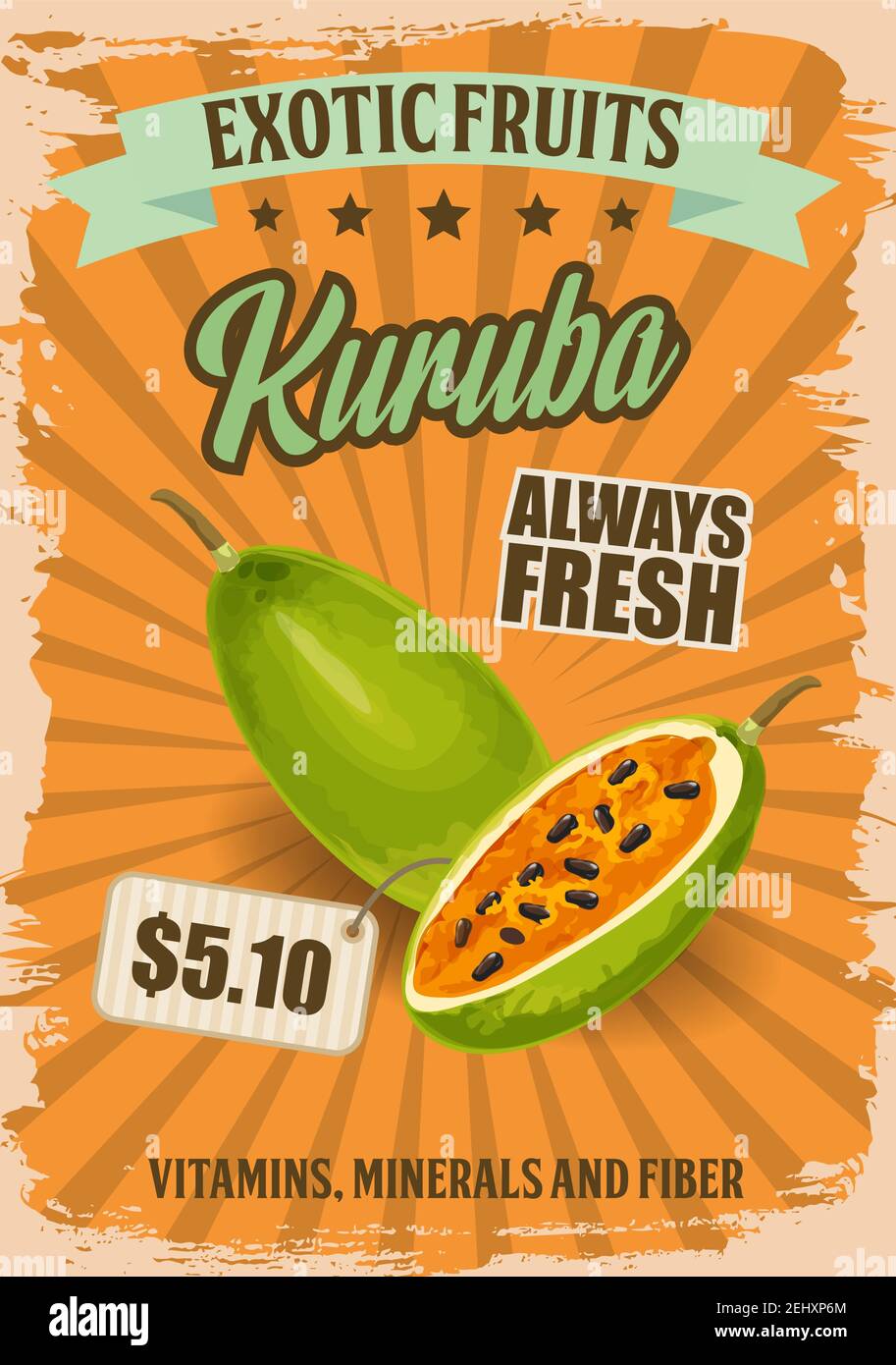Kuruba exotic fruit or tropical banana passionfruit retro price tag ...