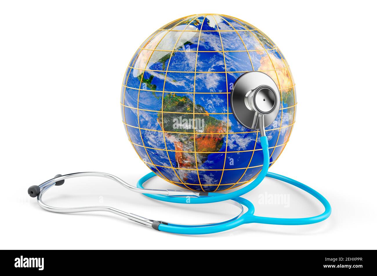 Earth Globe with stethoscope. Global healthcare concept. 3D rendering ...