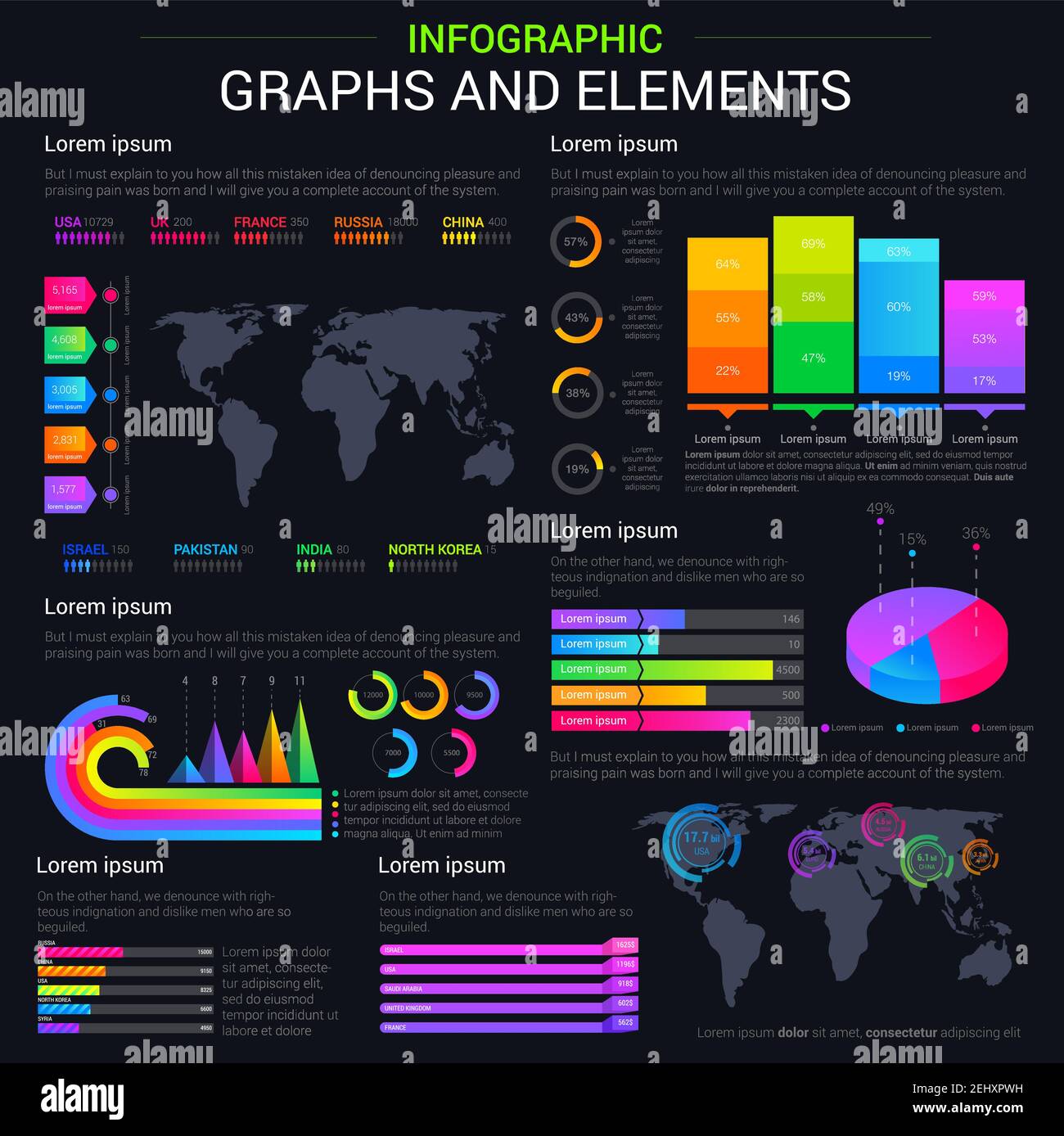 Infographic chart and graph vector elements, diagrams and statistics ...