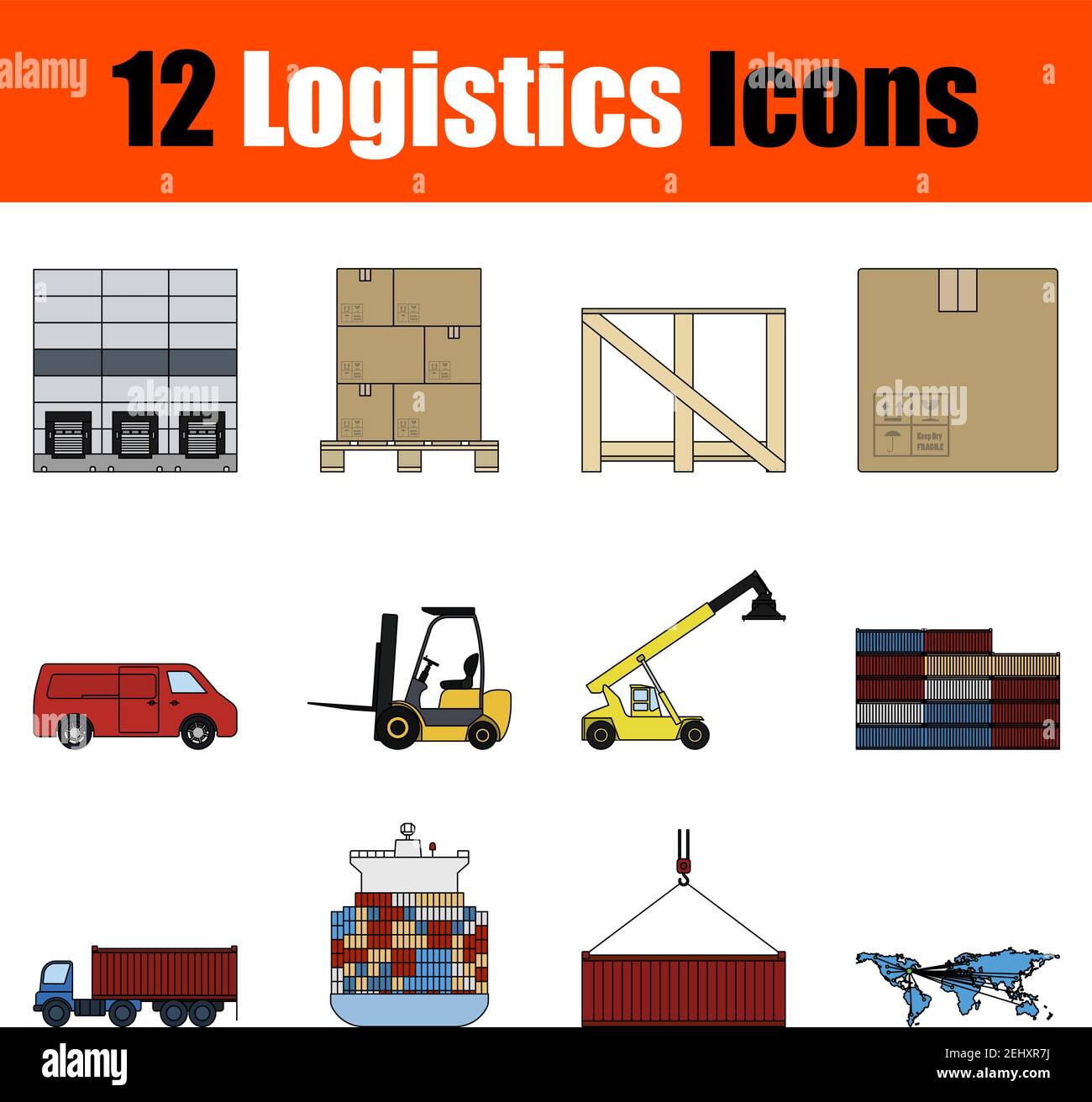 Logistics Icon Set. Flat Color Outline Design With Editable Stroke ...
