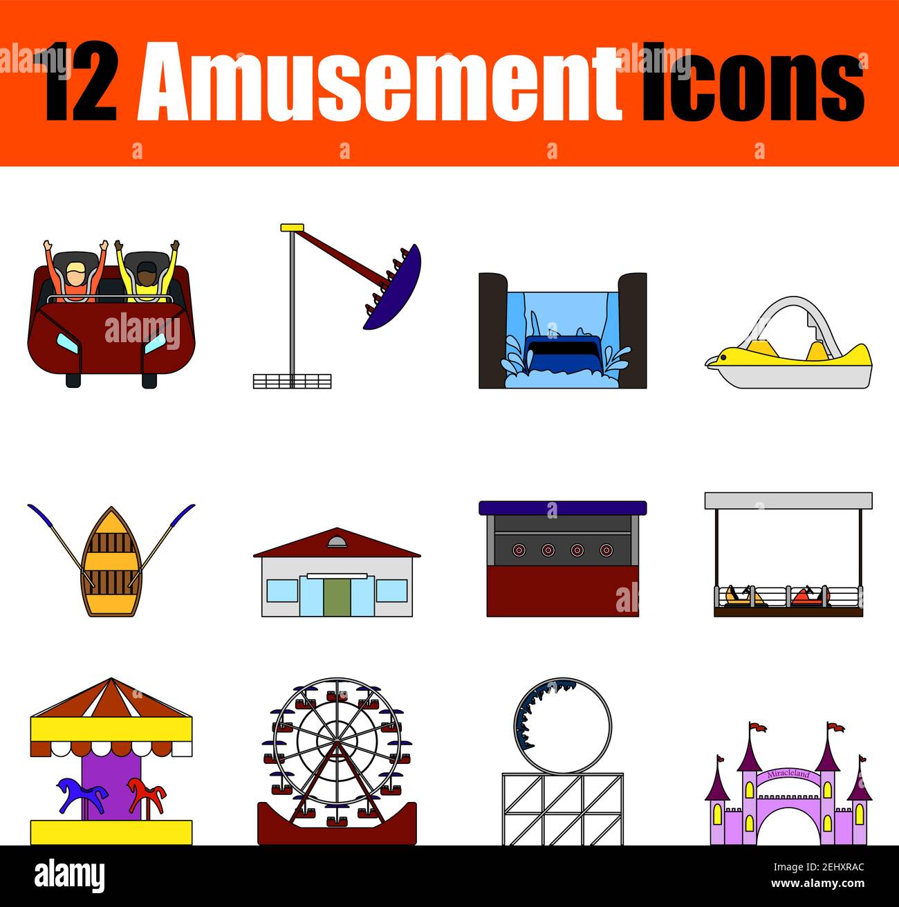 Amusement Icon Set. Flat Color Outline Design With Editable Stroke ...