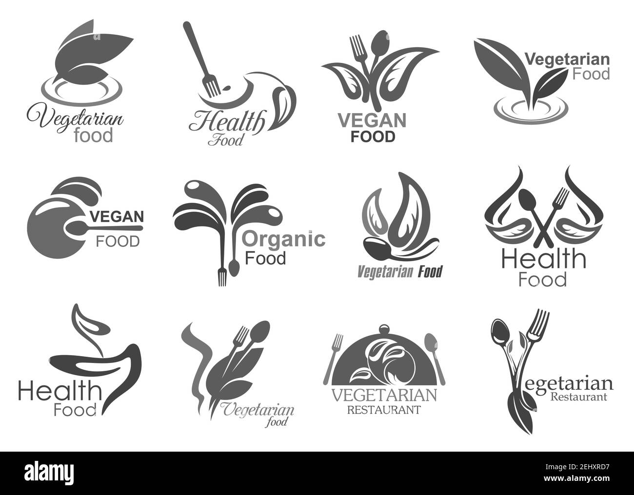 Vegetarian cuisine healthy food eating icons. Vector symbols of vegan ...