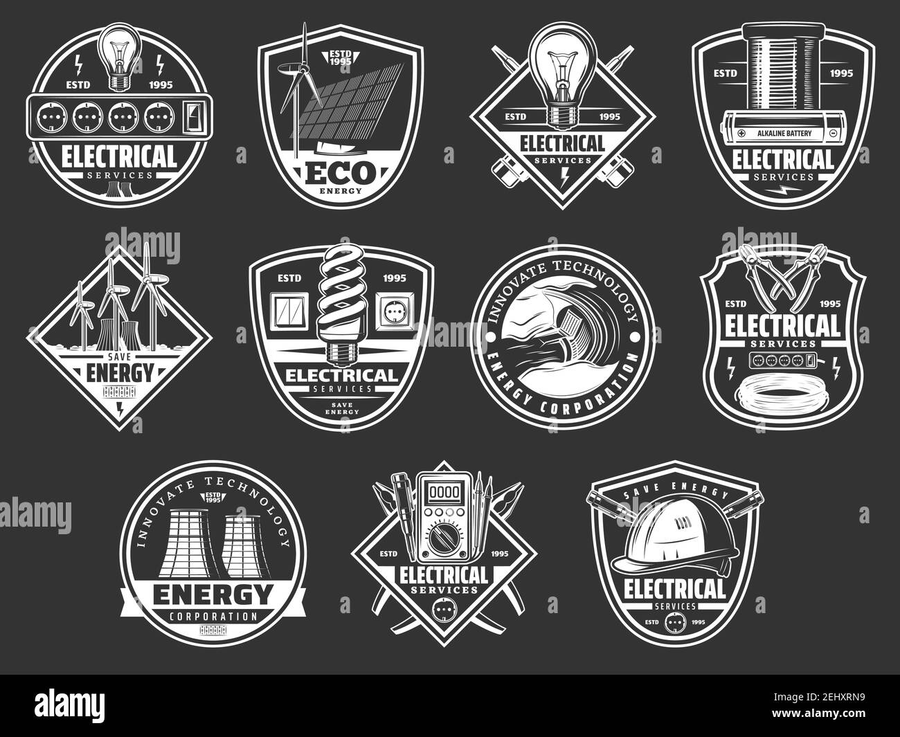 Energy power and electricity service icons. Vector symbols of ...