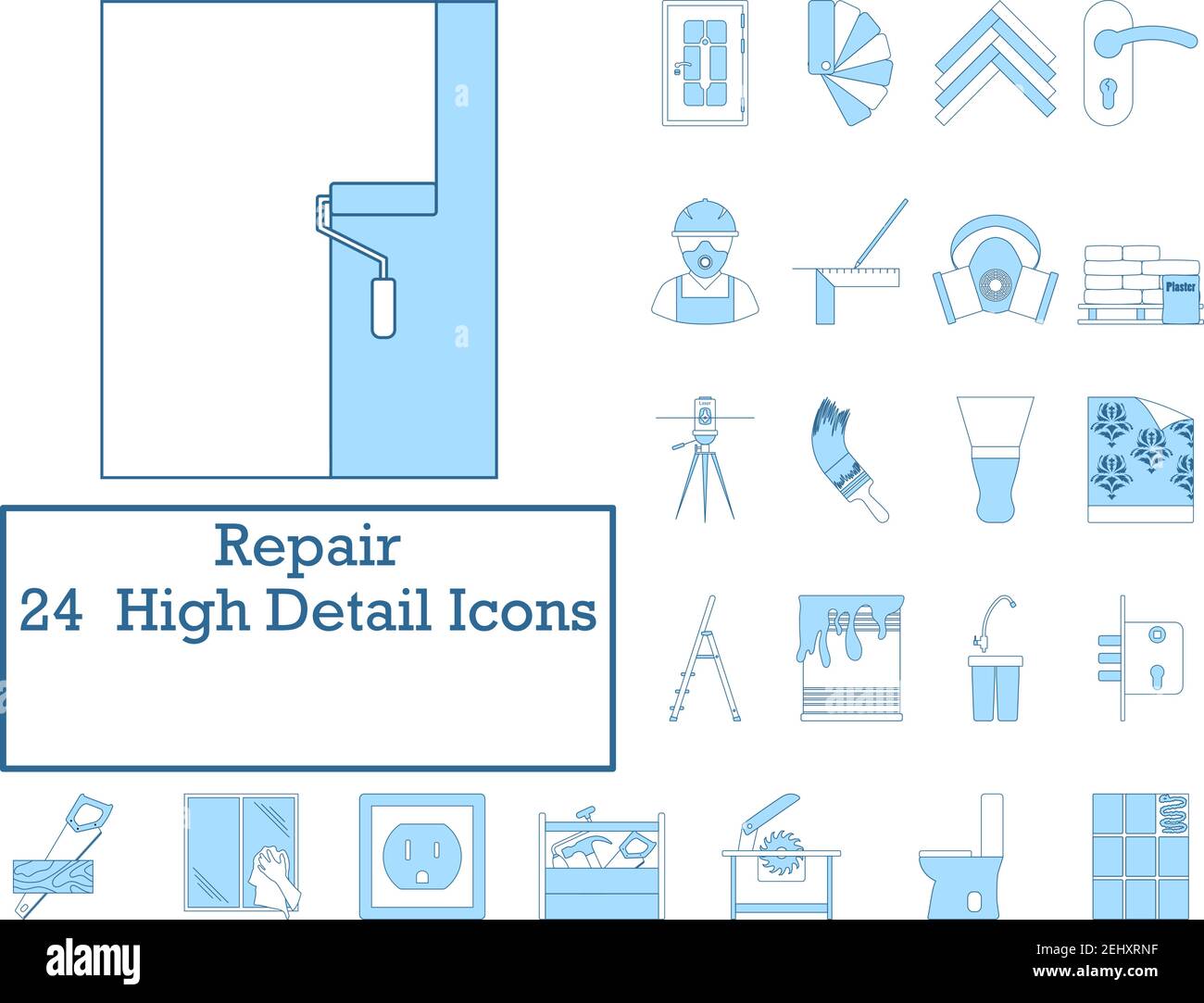Repair Icon Set. Thin Line With Blue Fill Design. Vector Illustration ...