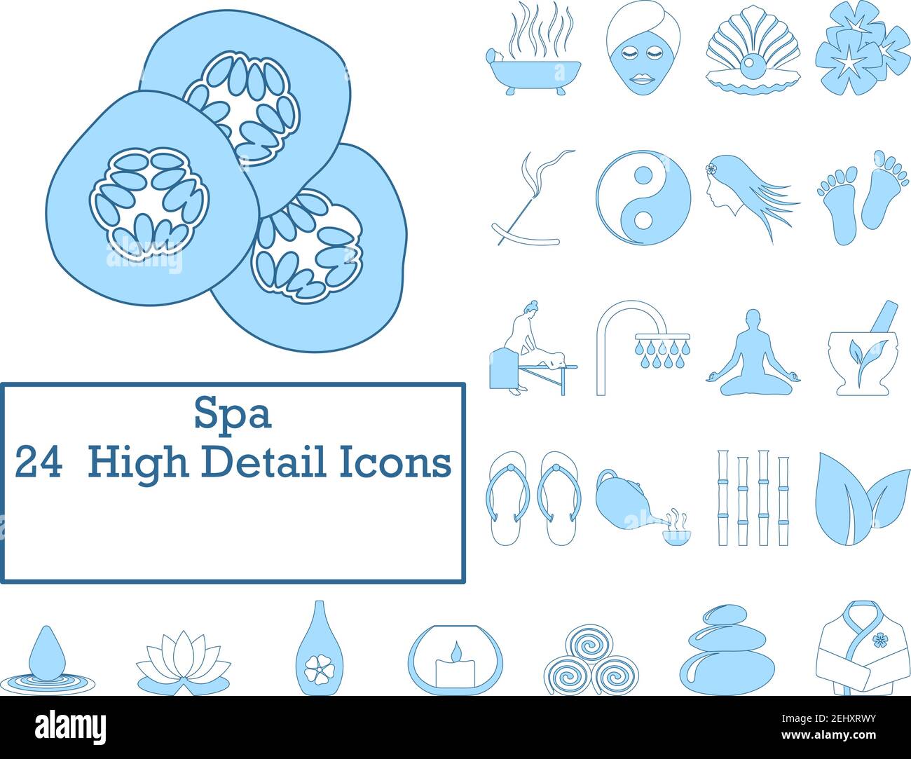 Spa Icon Set. Thin Line With Blue Fill Design. Vector Illustration ...