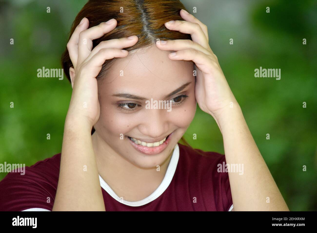 Asian Female And Confusion Wearing Tshirt Stock Photo - Alamy