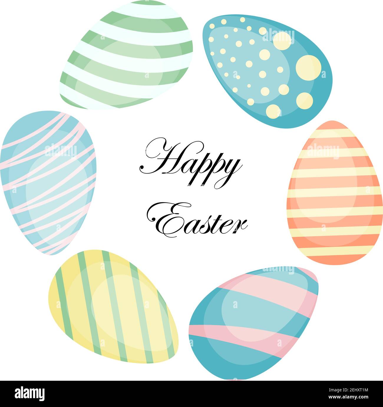 Easter wreath with hand drawn colored Easter eggs isolated on white ...