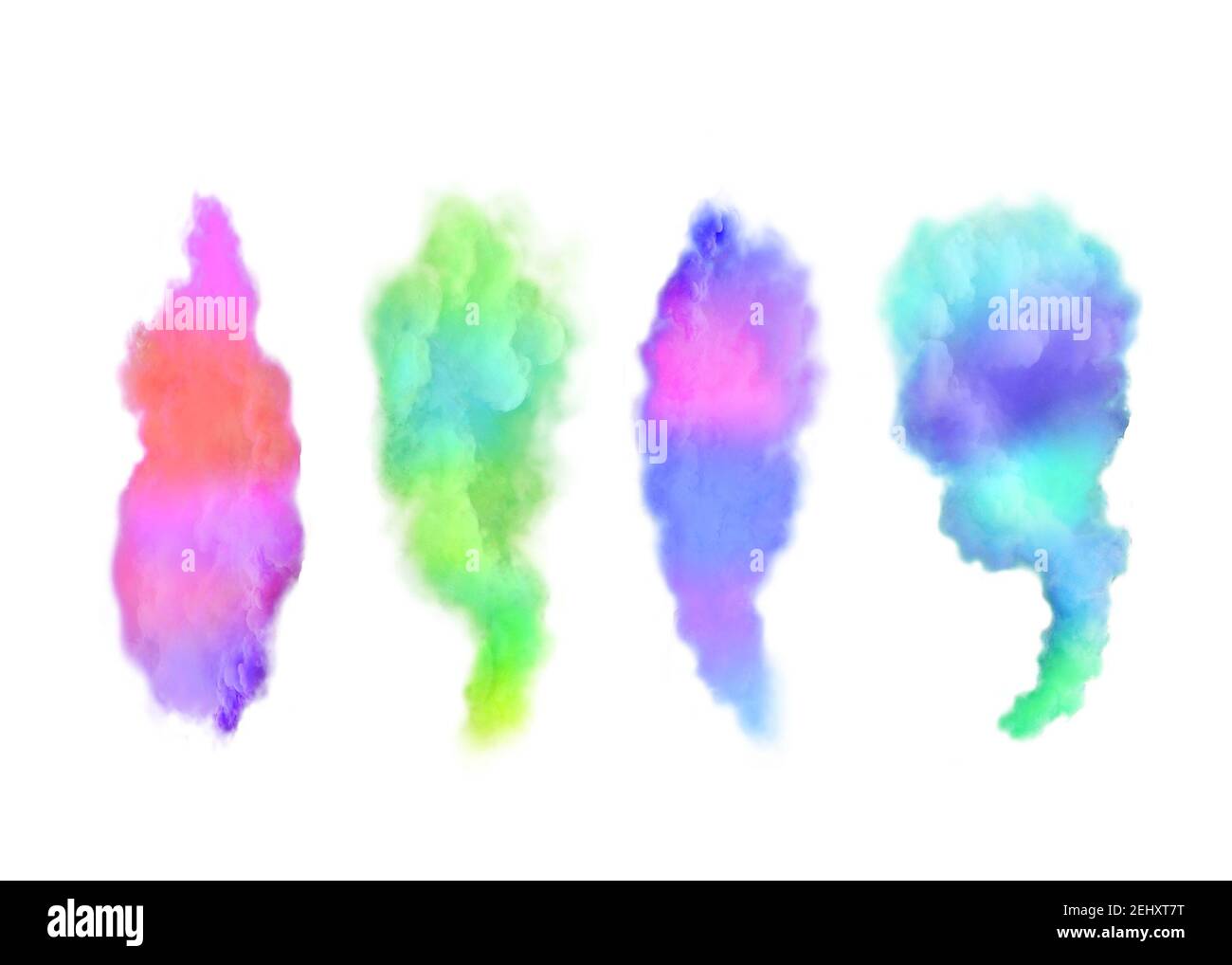 Rainbow smoke design set. Explosion of colored smoke cloud set. Rainbow ...