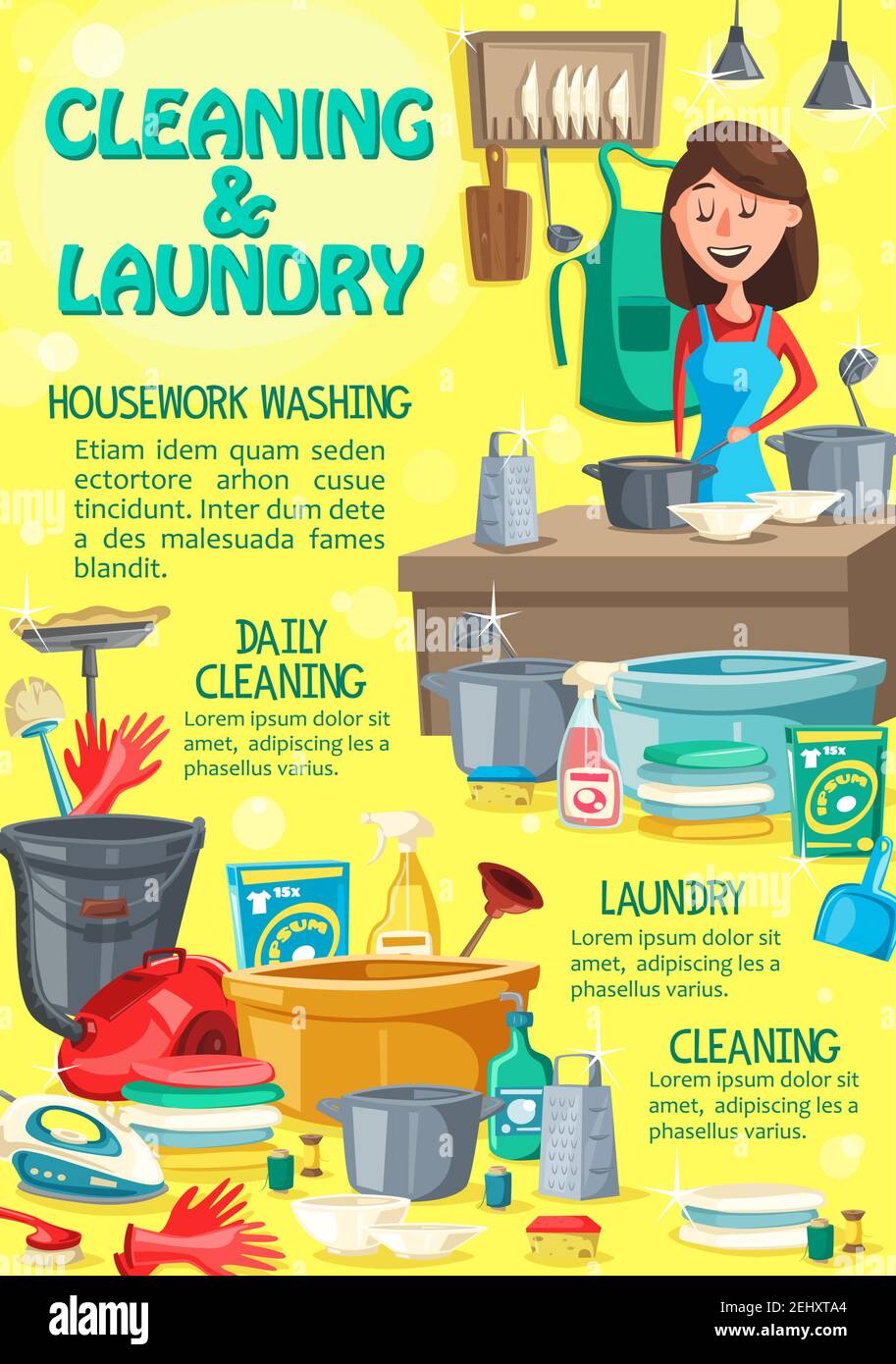 Home cleaning service, housework laundry and washing. Vector ...