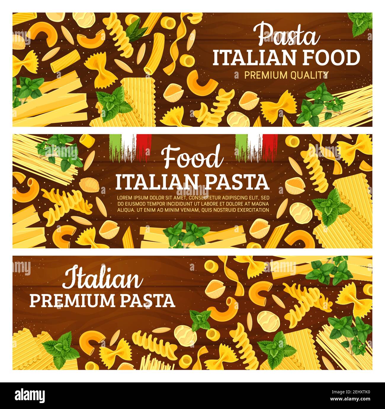 Italian pasta and seasonings, pastry of hard wheat. Vector spaghetti ...