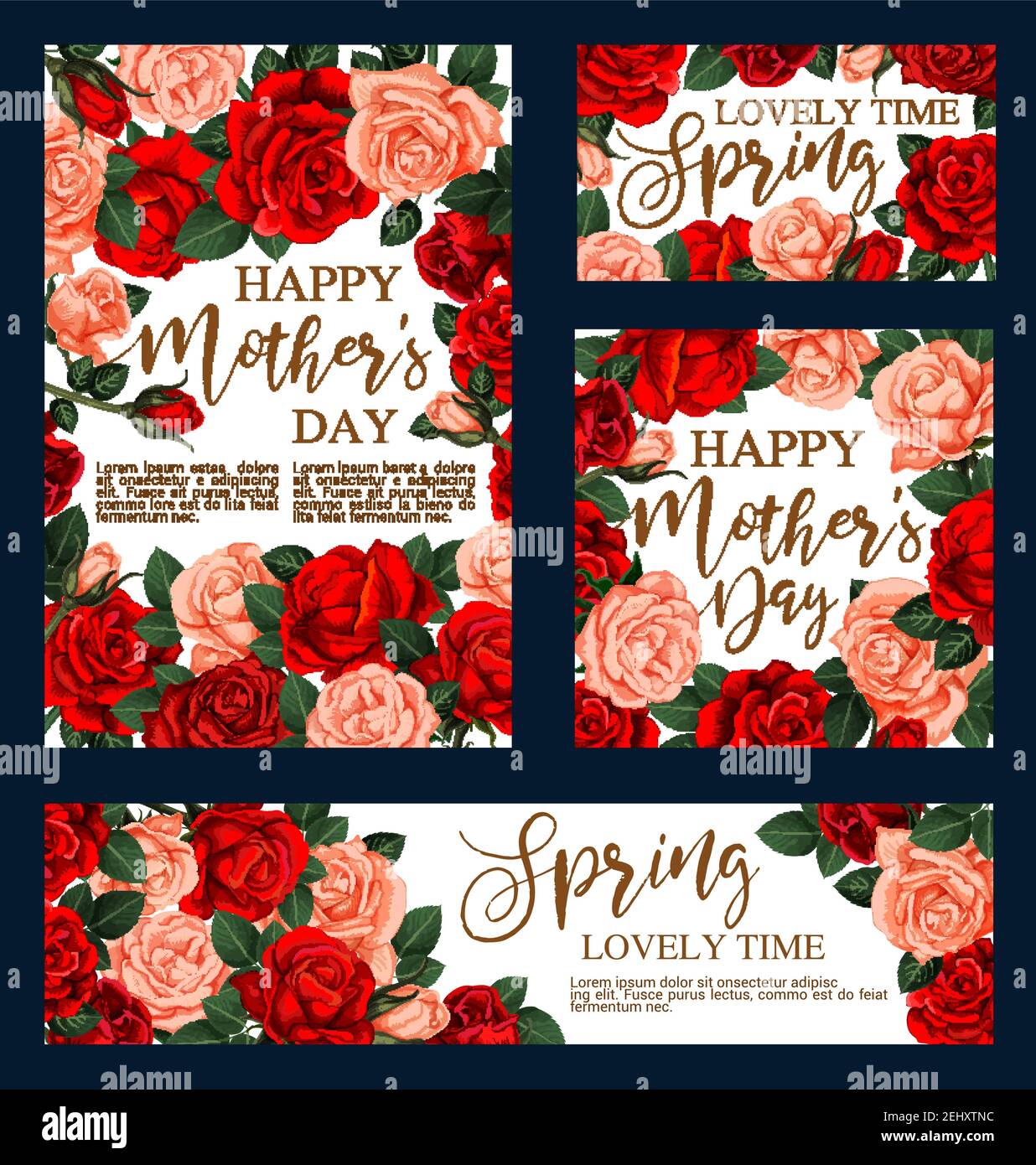 Happy Mother day greeting cards of red flowers for holiday greeting ...