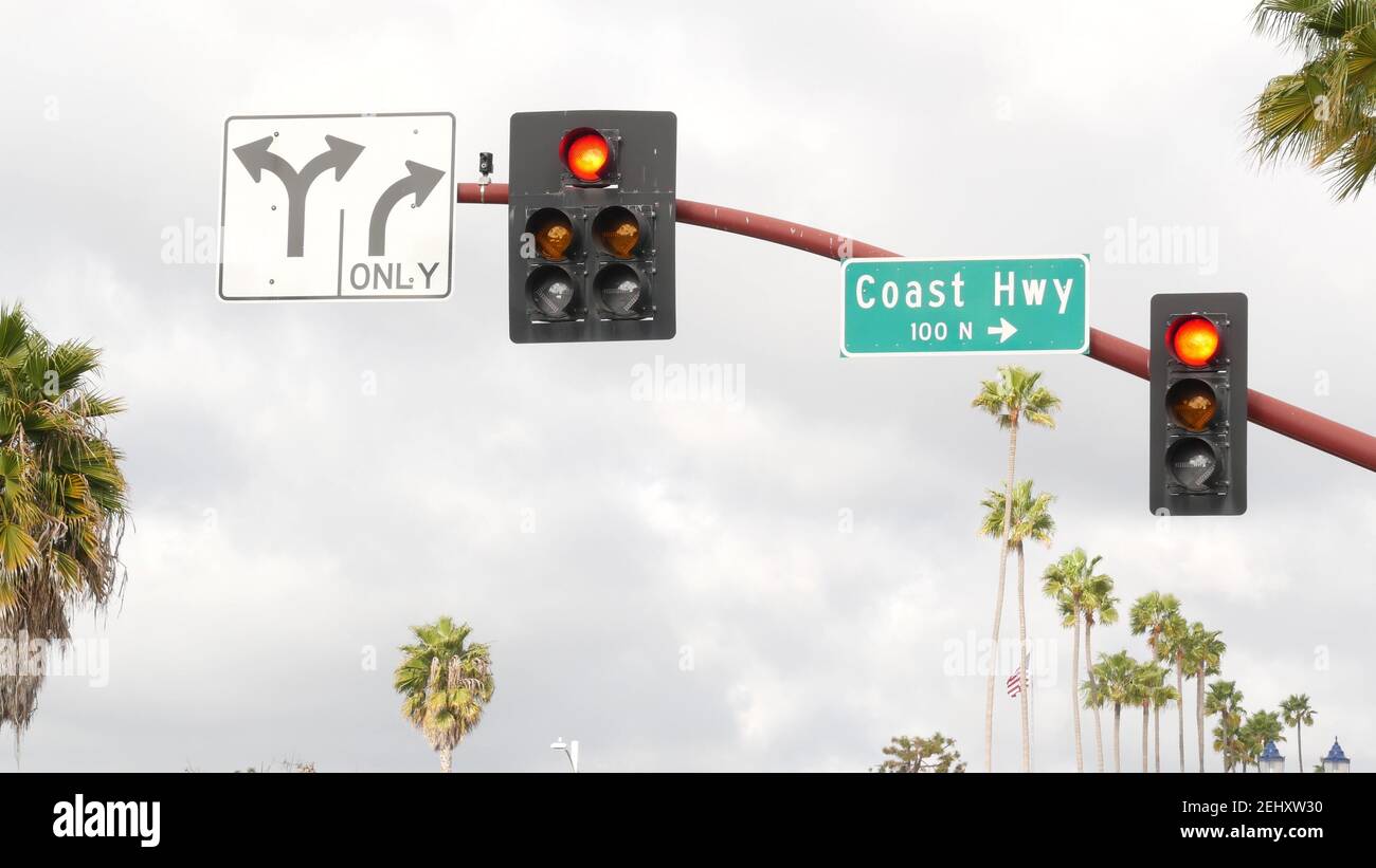 Pacific Coast Highway, historic route 101 road sign, tourist ...