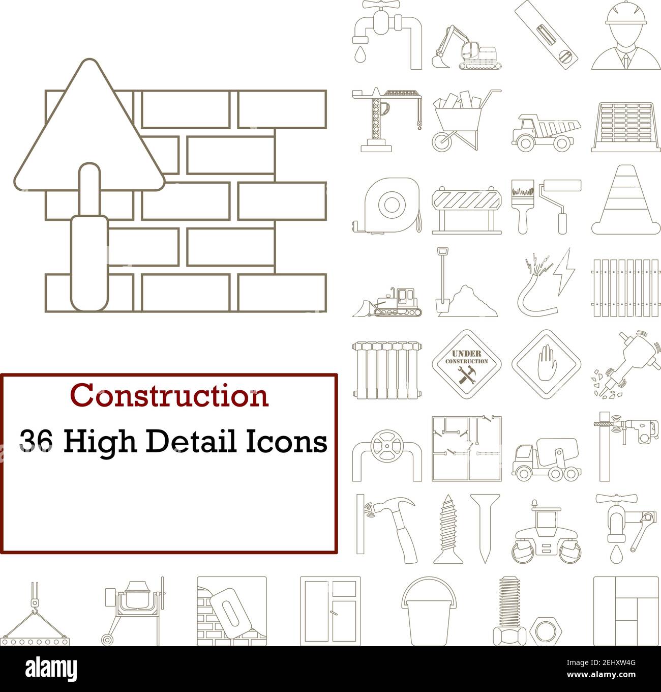 Construction Icon Set. Thin Editable Stroke Line Without Filling Design ...