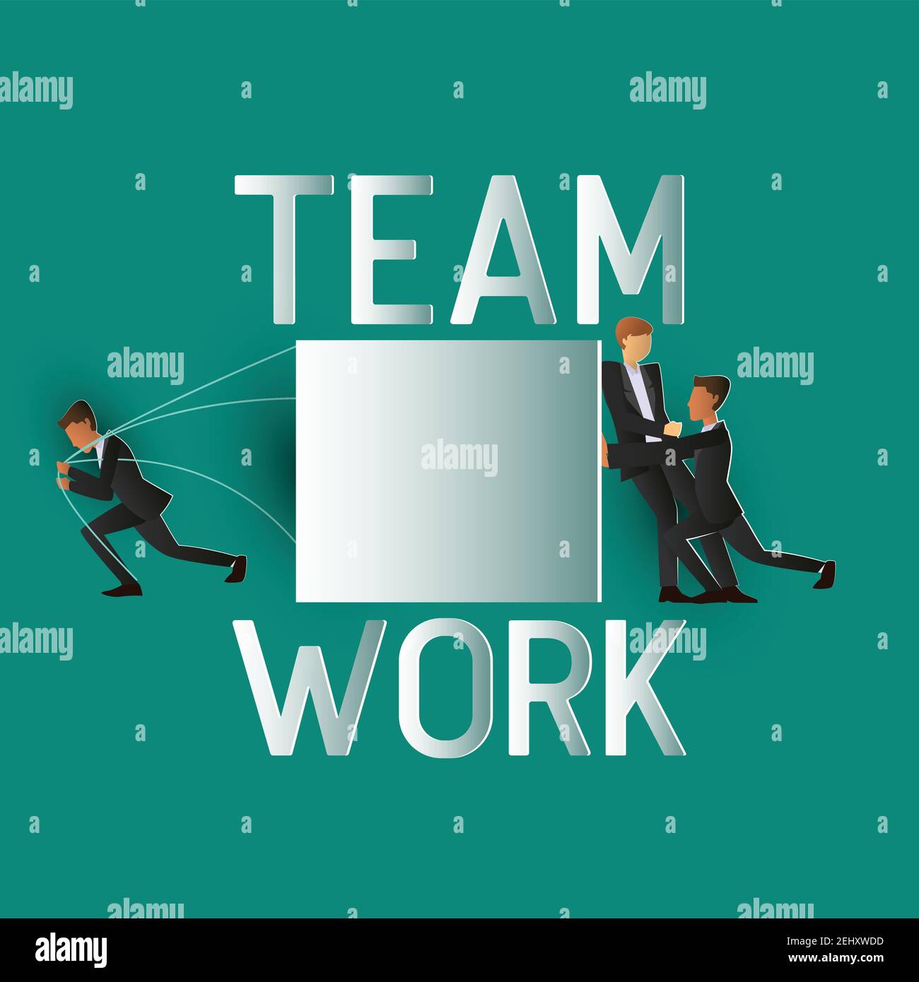 team work business man working and supporting each other. paper art ...
