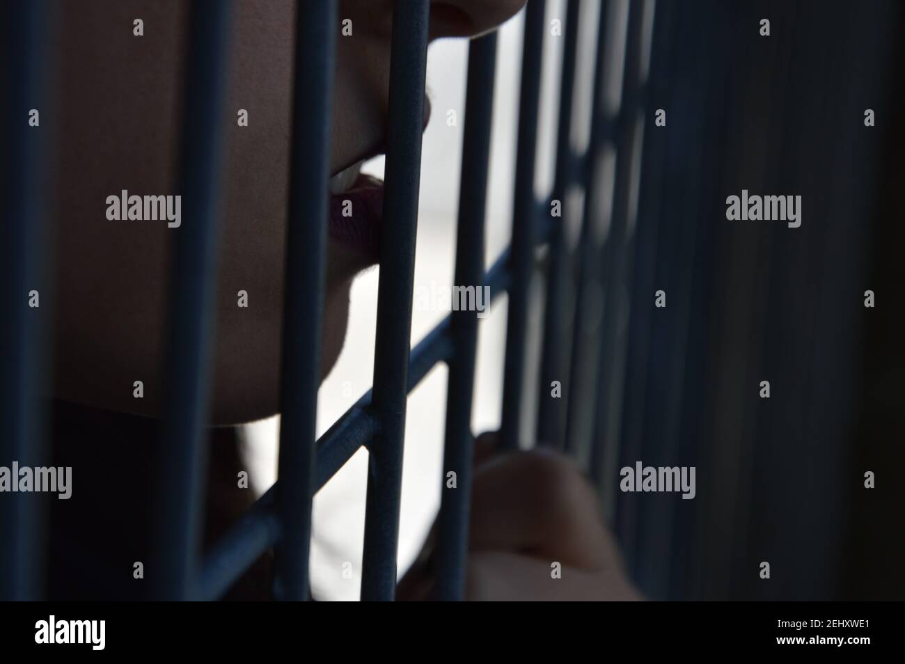 Closeup shot of a huma mouth behind a gate Stock Photo - Alamy