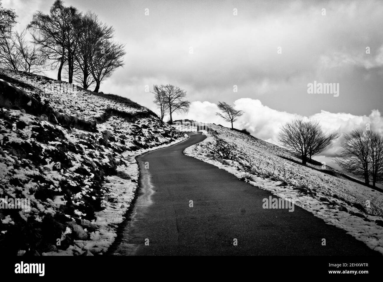 View mountain road in forest Black and White Stock Photos & Images - Alamy
