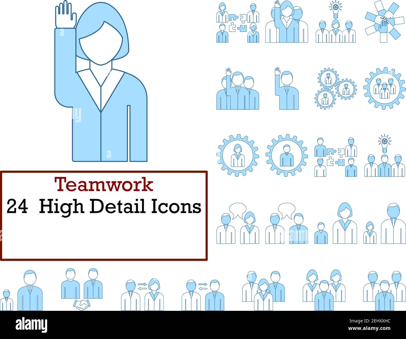 Teamwork Icon Set. Thin Line With Blue Fill Design. Vector Illustration ...