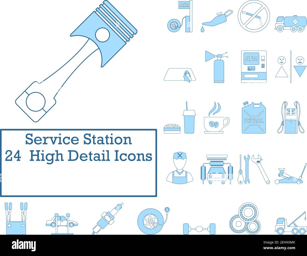 Service Station Icon Set. Thin Line With Blue Fill Design. Vector ...