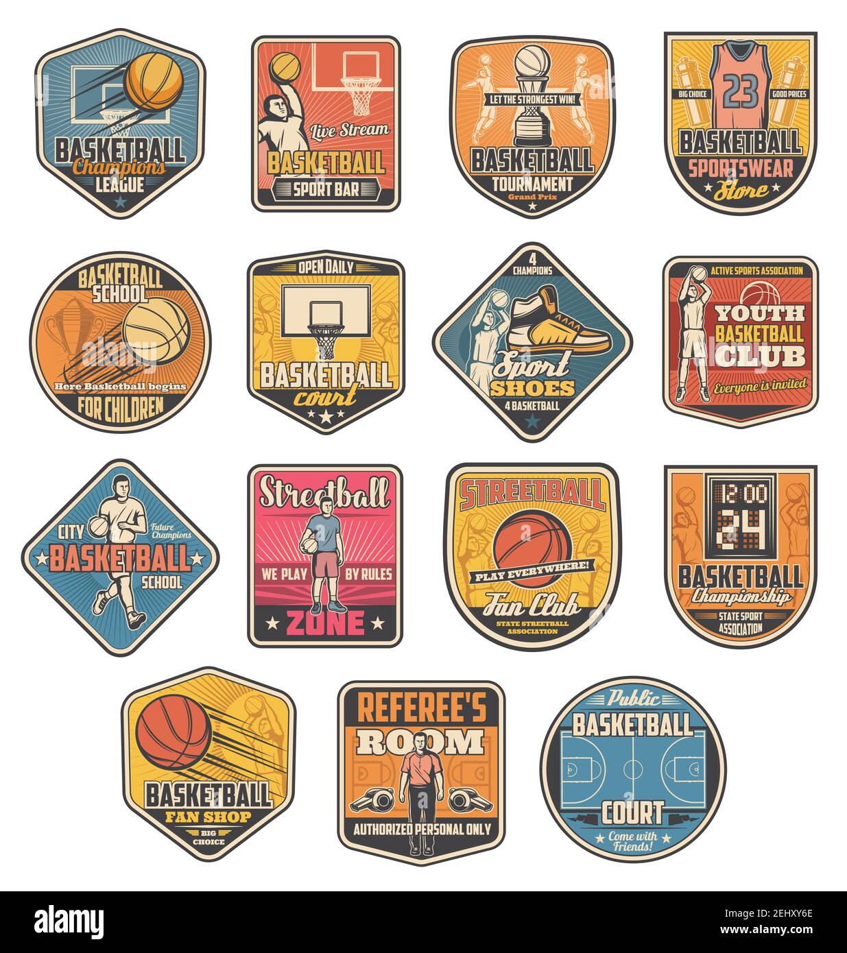 Basketball sport icons, ball and player. Vector basket and court ...