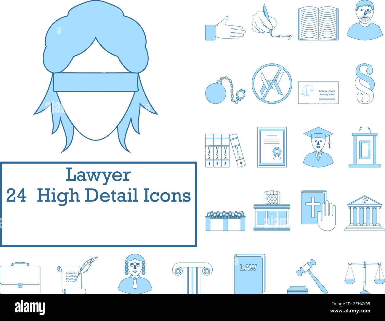 Lawyer Icon Set. Thin Line With Blue Fill Design. Vector Illustration ...