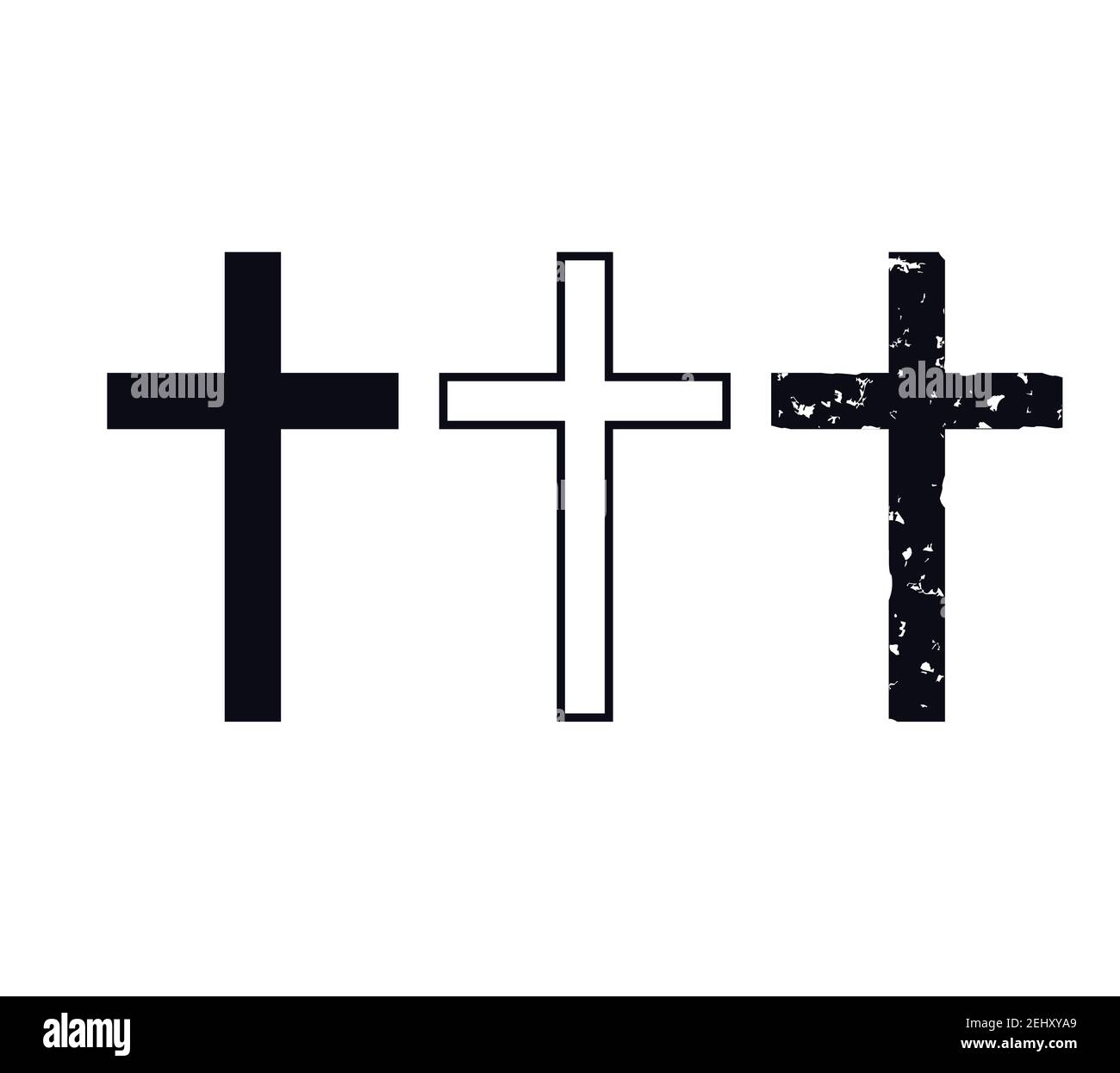 Set of hand-drawn black grunge cross icons, collection of simple ...