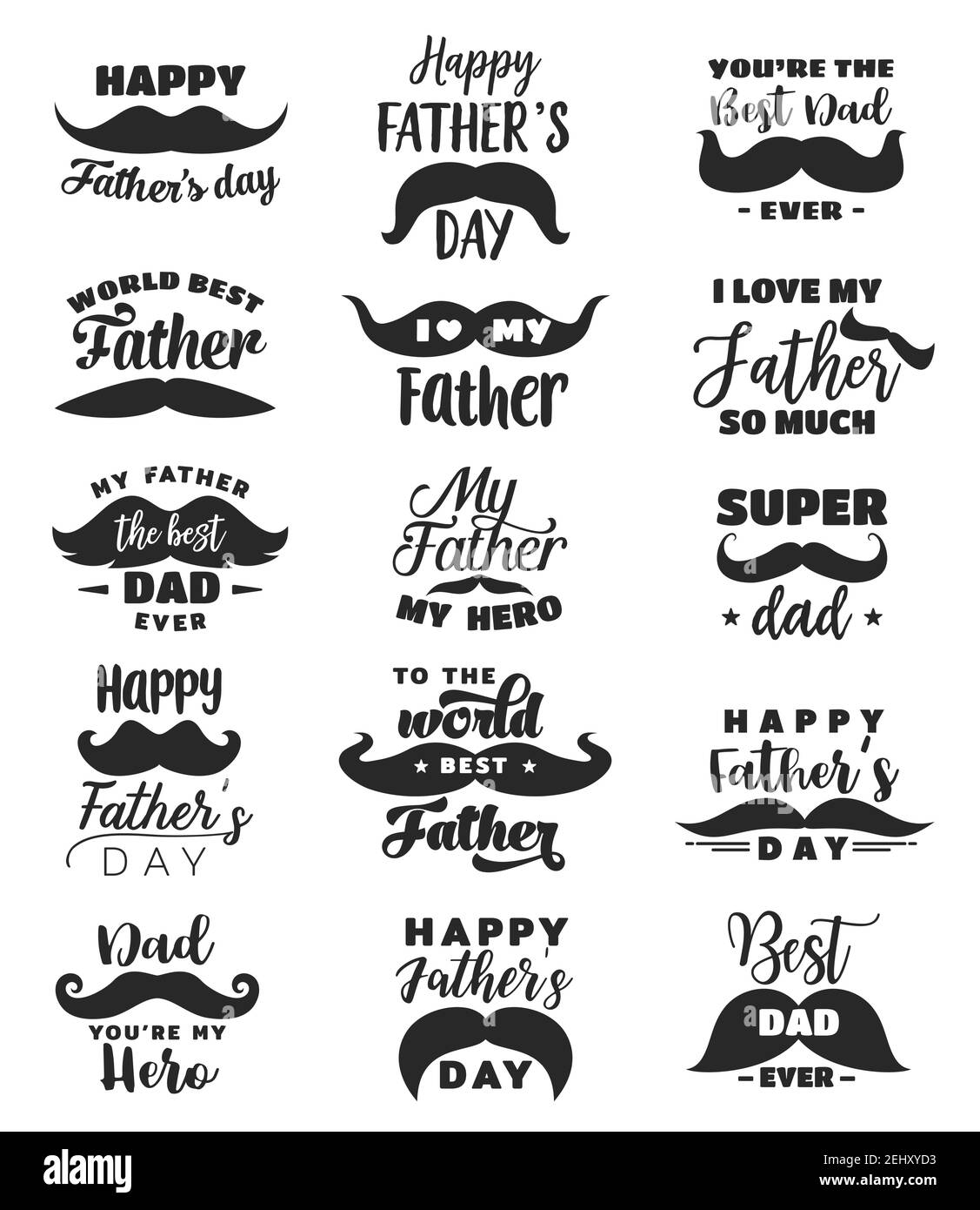 Father Day hand drawn lettering quotes with greeting wishes and black ...