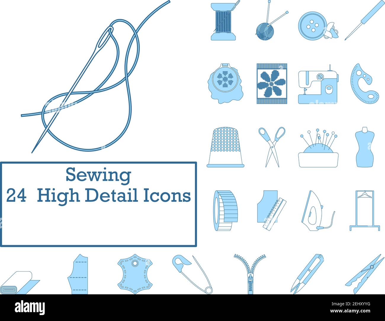 Sewing Icon Set. Thin Line With Blue Fill Design. Vector Illustration ...