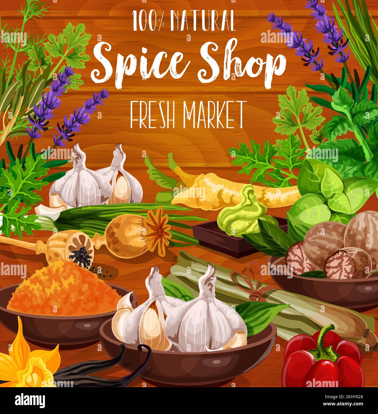 Chili pepper fennel chives garlic basil Stock Vector Images - Alamy