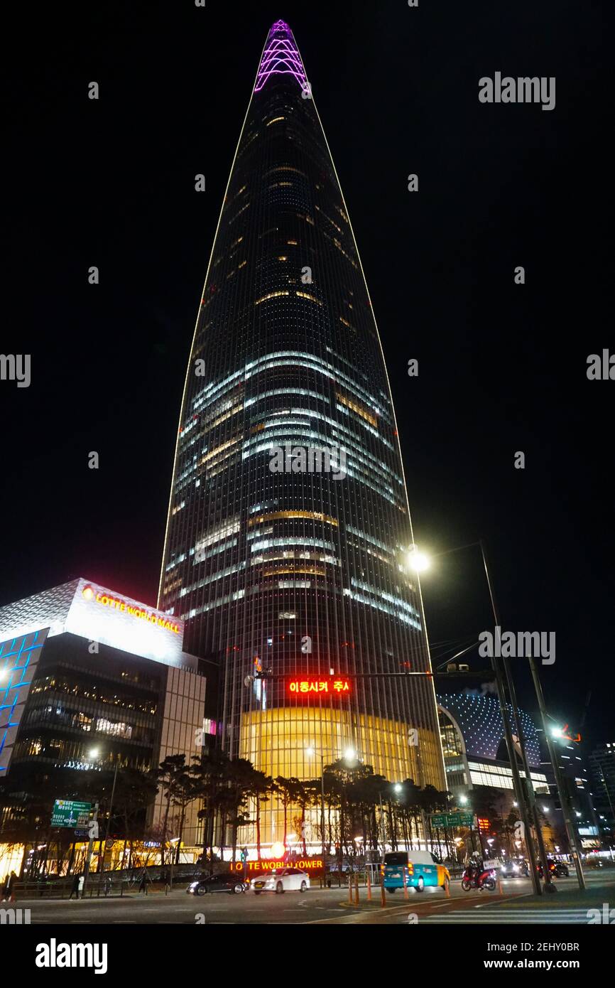 Lotte Tower I Lotte World at night in Seoul South Korea Stock Photo ...