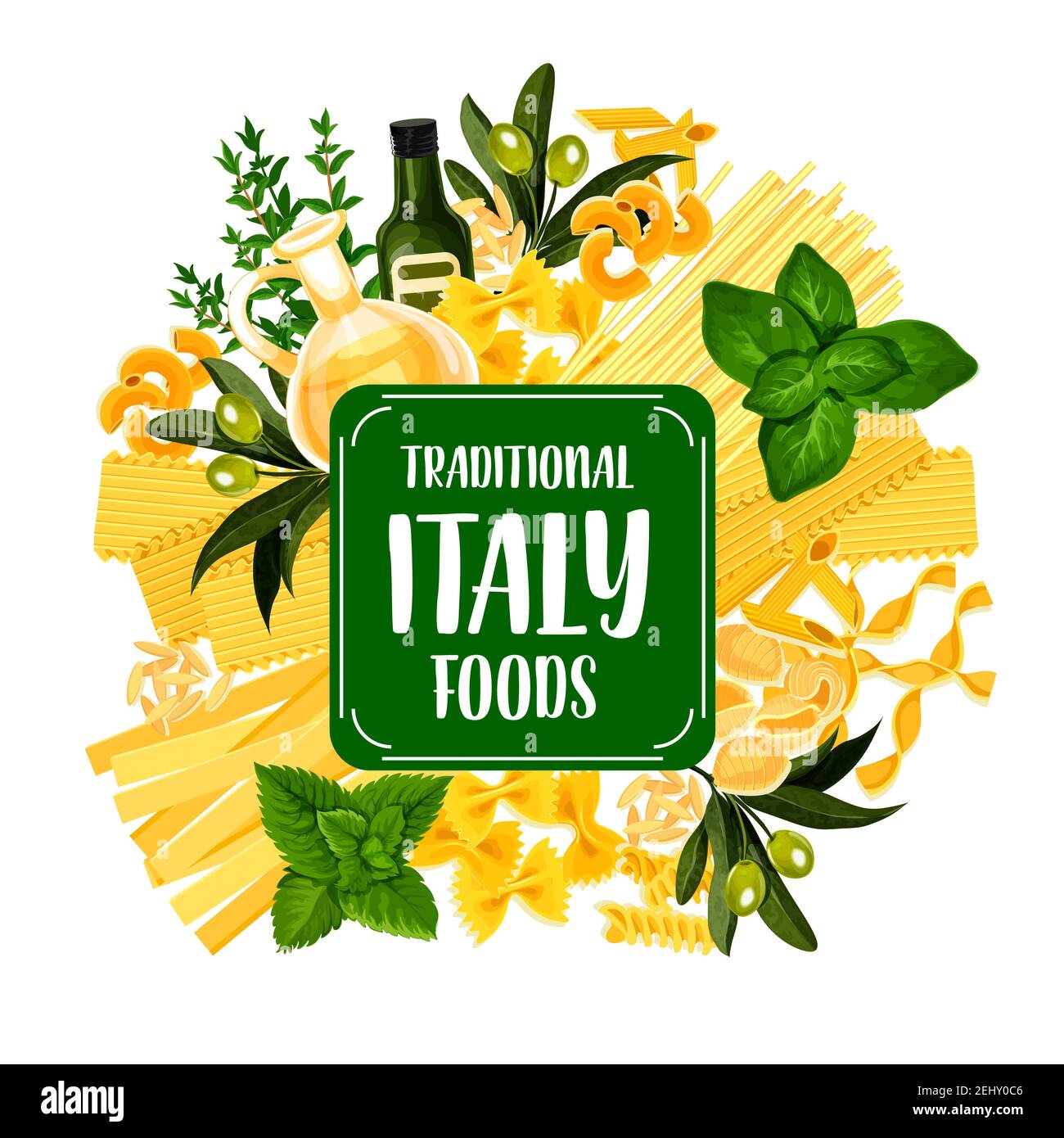 Italian pasta icon for Italy cuisine foods. Spaghetti and macaroni or ...