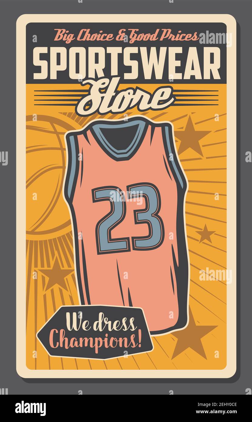 Basketball sportswear and sport equipment store. Vector vintage retro ...